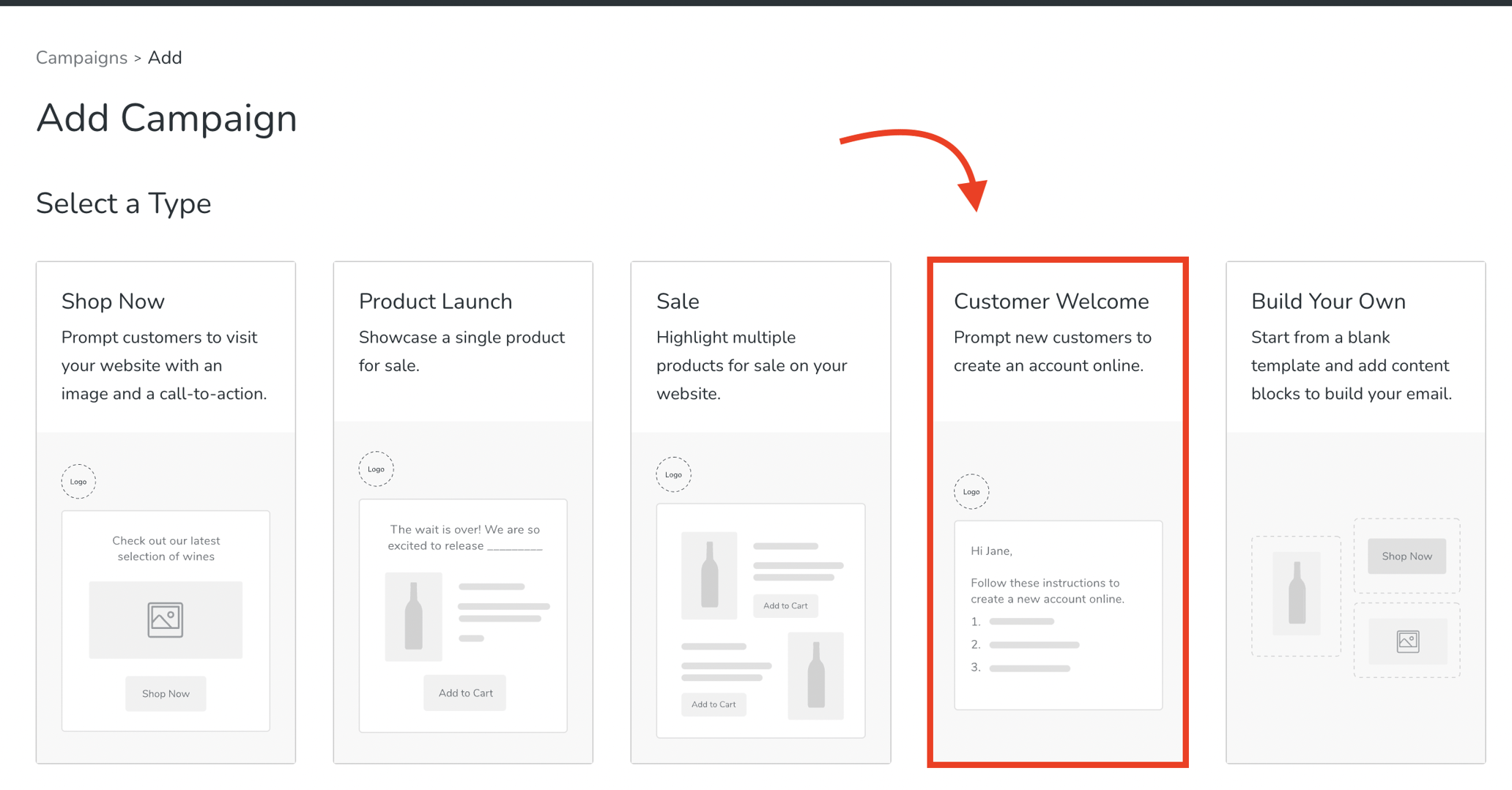 Editing the 'Customer Welcome' Campaign Template
