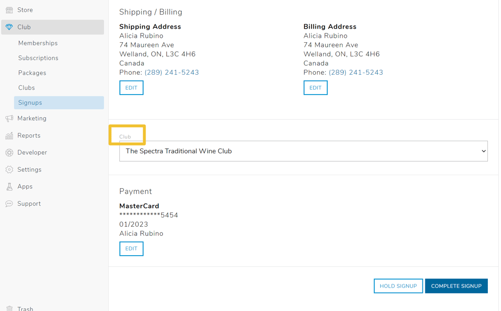 Adding a Club Membership