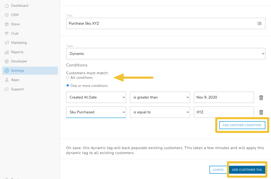 Creating Manual and Dynamic CUSTOMER Tags