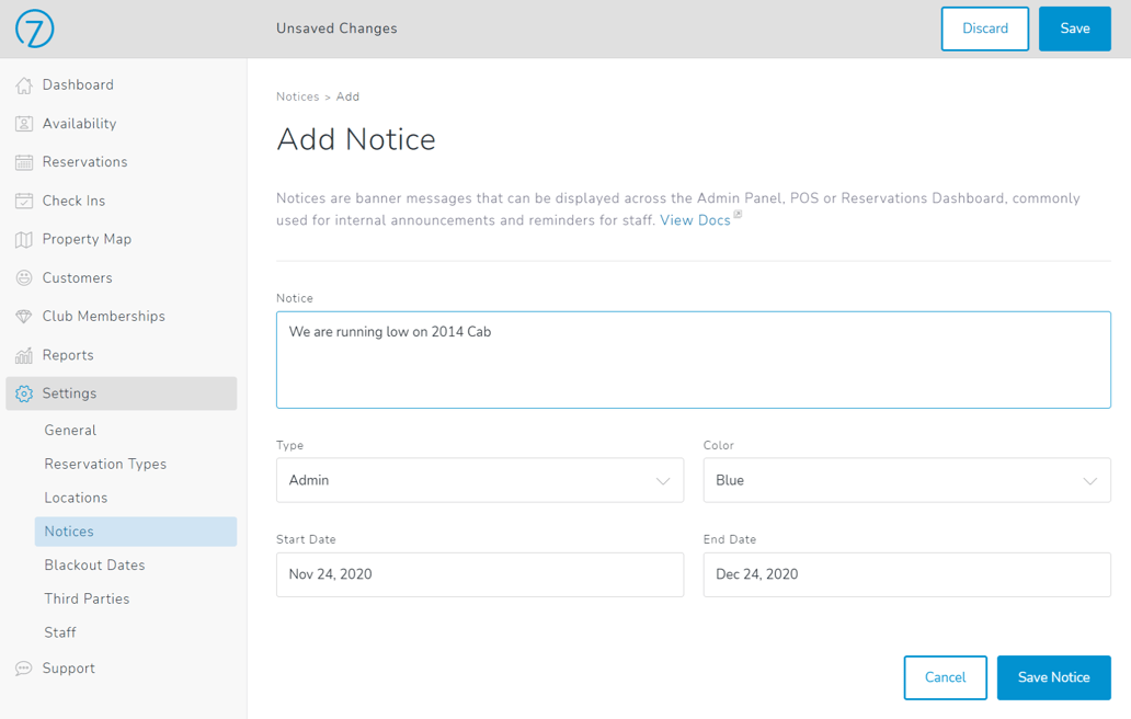 Creating Notices for Reservations Module