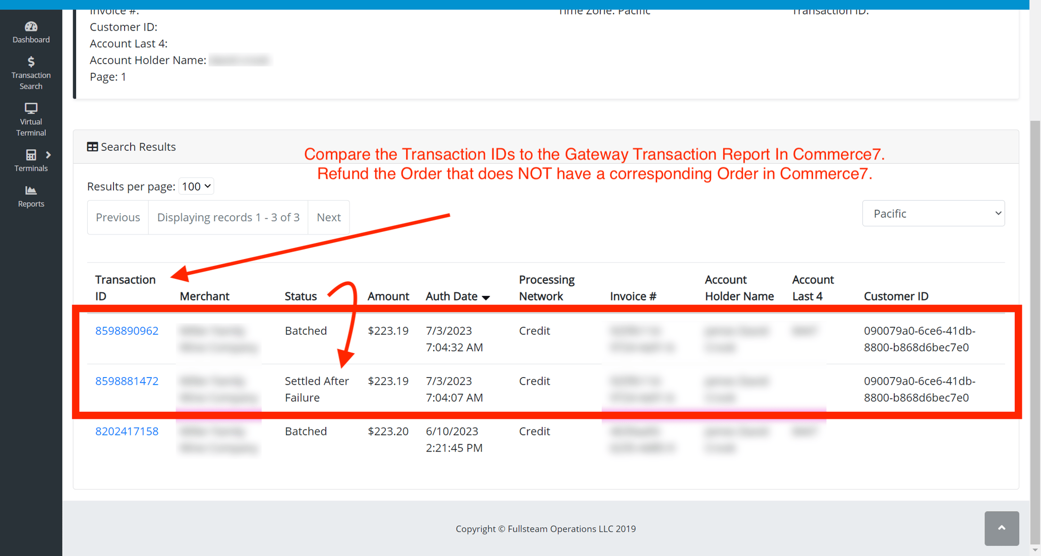 Fullsteam's Merchant Track Portal (Extended Commerce7 Payments Reporting + Virtual Terminal)