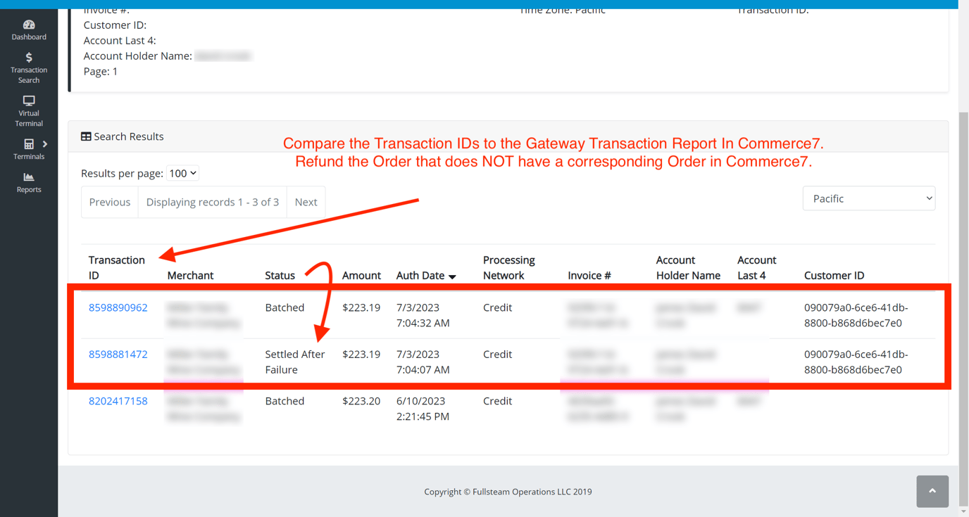 Fullsteam's Merchant Track Portal (Extended Commerce7 Payments Reporting + Virtual Terminal)