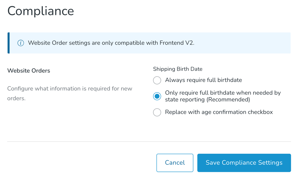 Setting Date of Birth (DOB) requirement for Web Orders