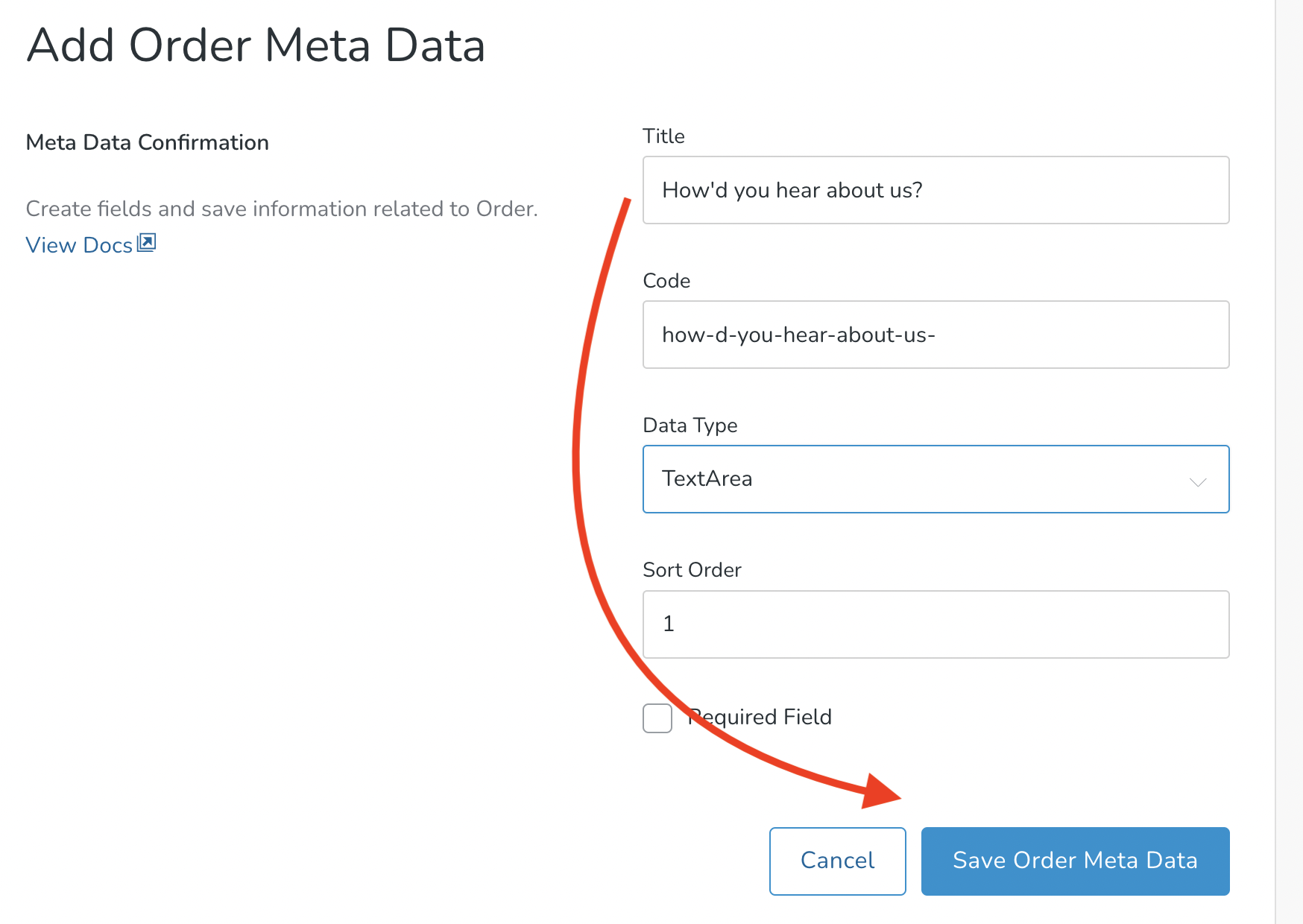 Creating Custom Fields for an Order