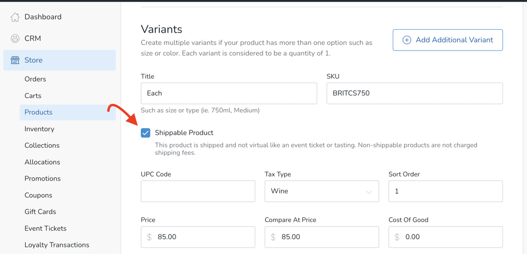 What does the 'Shippable Product' checkbox mean?