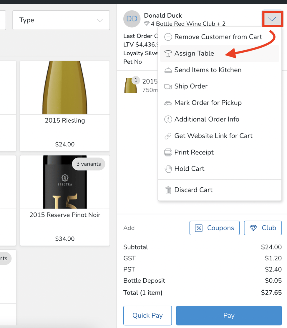 Assigning a Table to a POS Cart