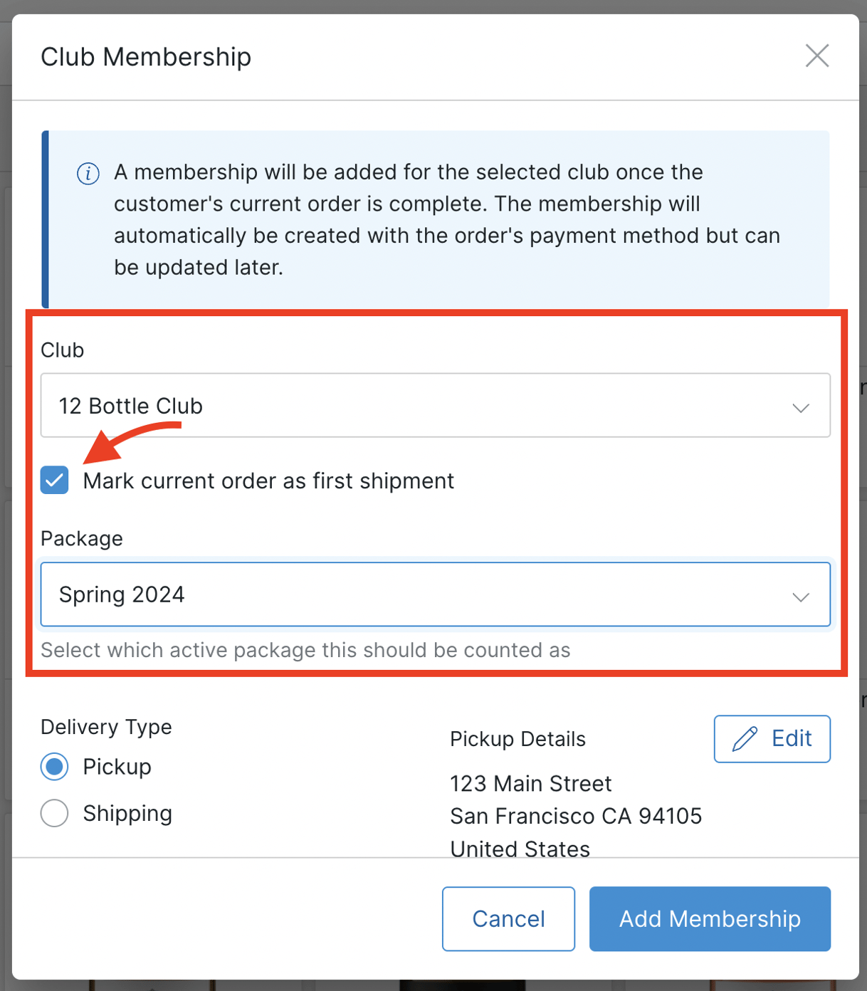 POS: Marking POS Order in Lieu of Club Shipment