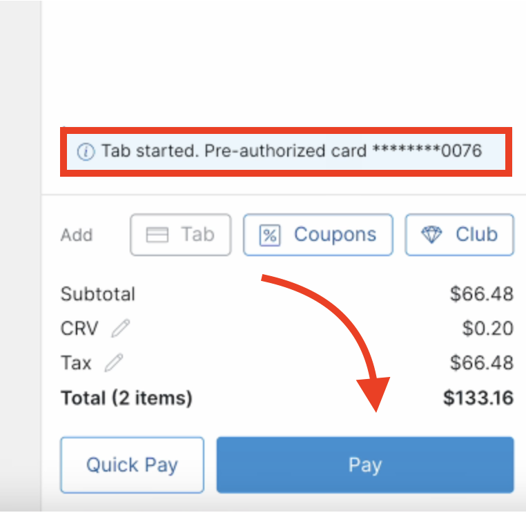 Starting a Credit Card Tab on the POS