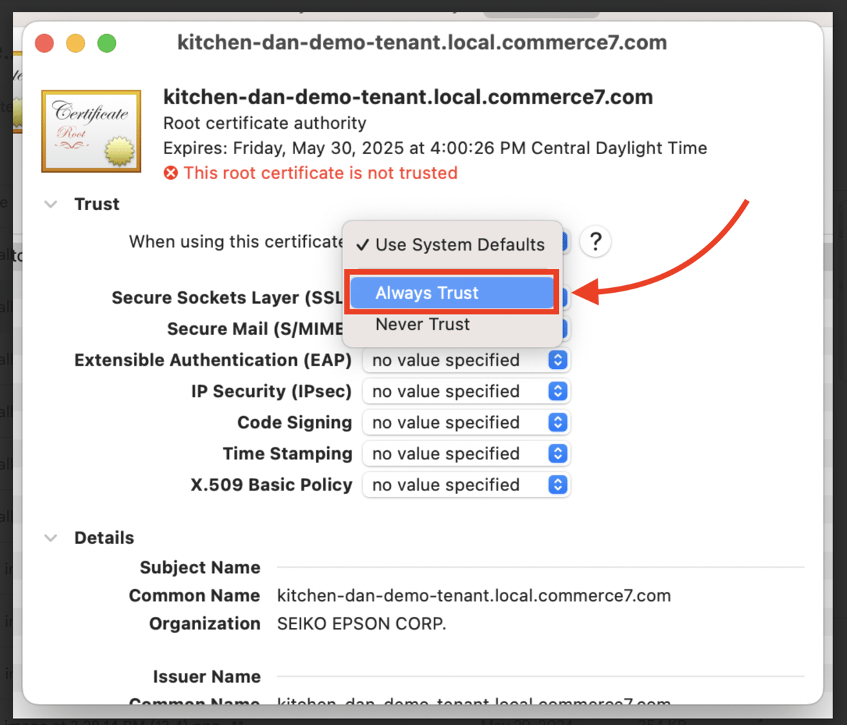 Installing a Self-signed SSL Printer Certificate - MacOS