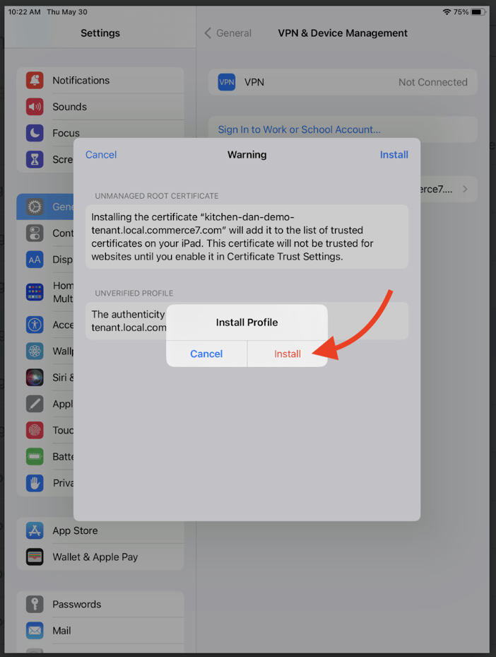 Installing a Self-signed SSL Printer Certificate - iPad