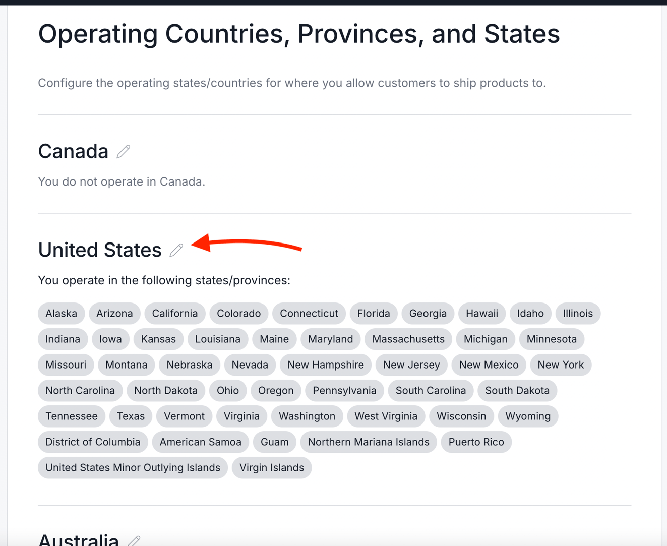 Configuring Operating Countries
