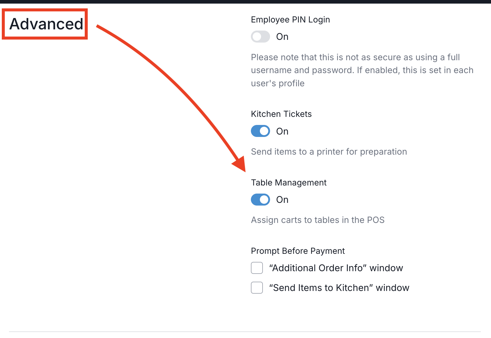 Assigning a Table to a POS Cart