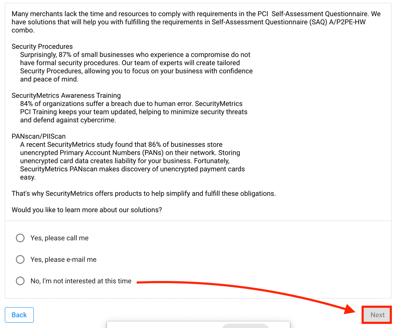 Security Metrics PCI Questionnaire