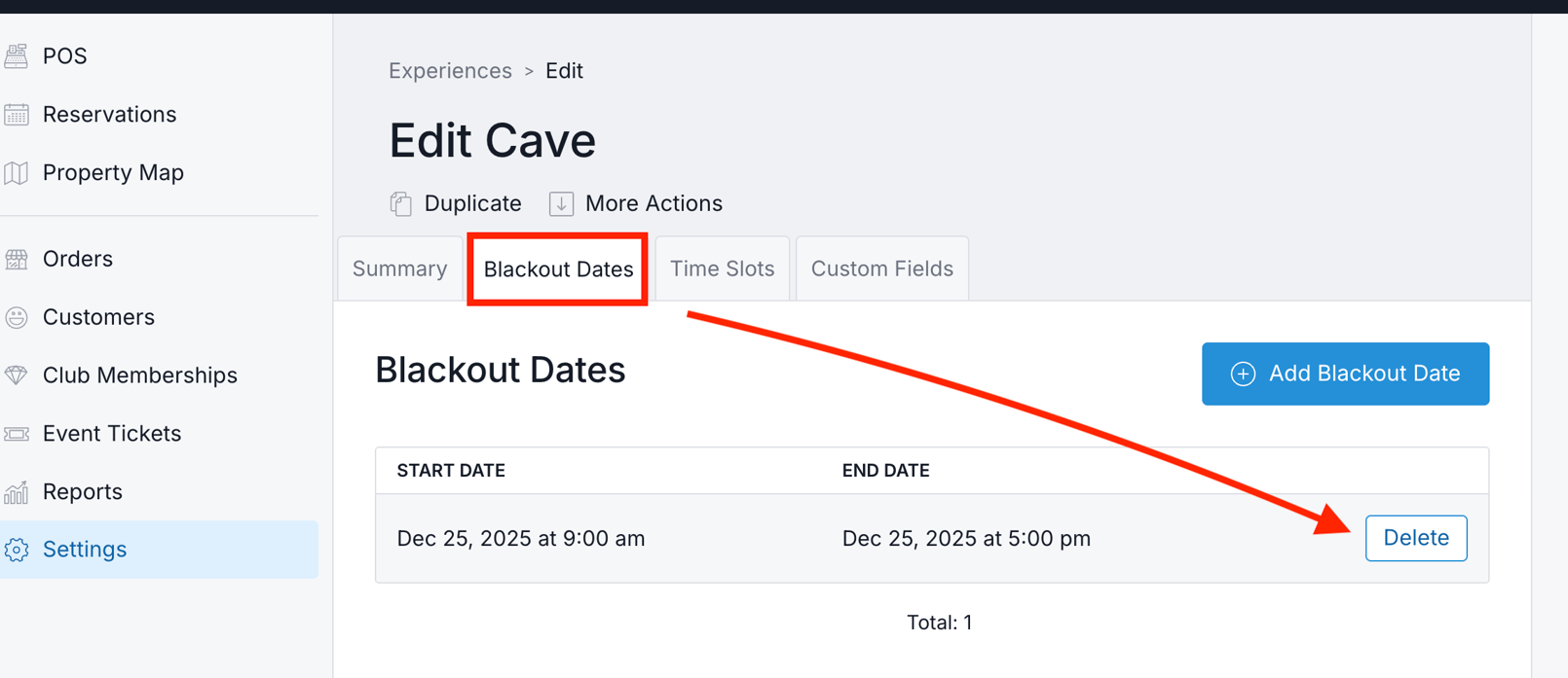 Entering Blackout Dates / Times for Reservations
