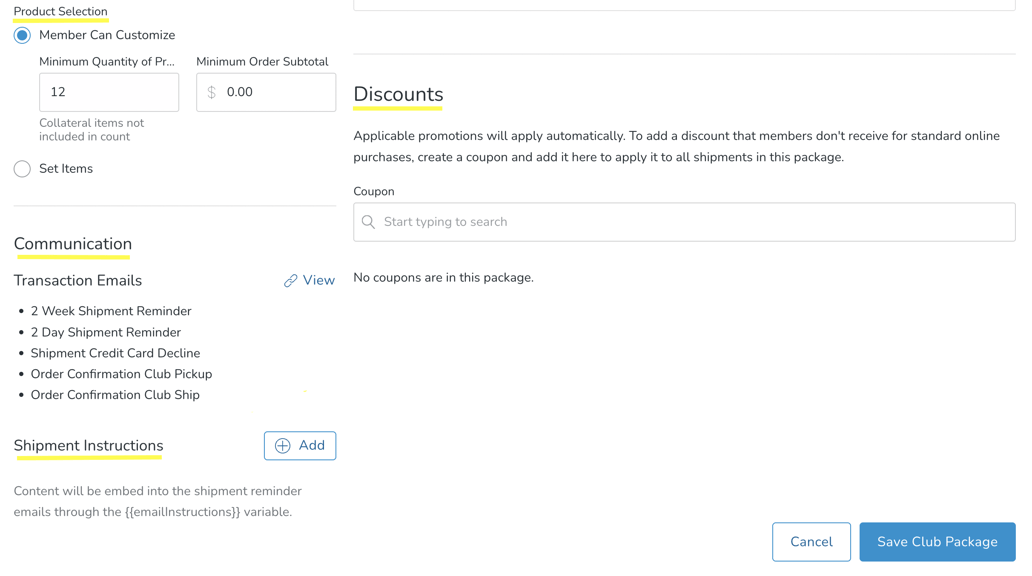 Creating & Processing Traditional Club Packages