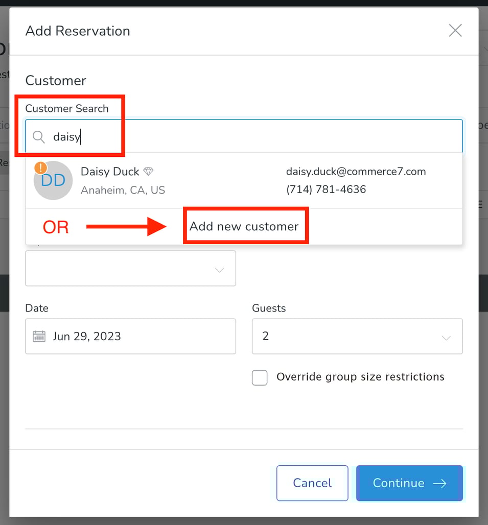 Adding or Booking Reservations from the Reservations page