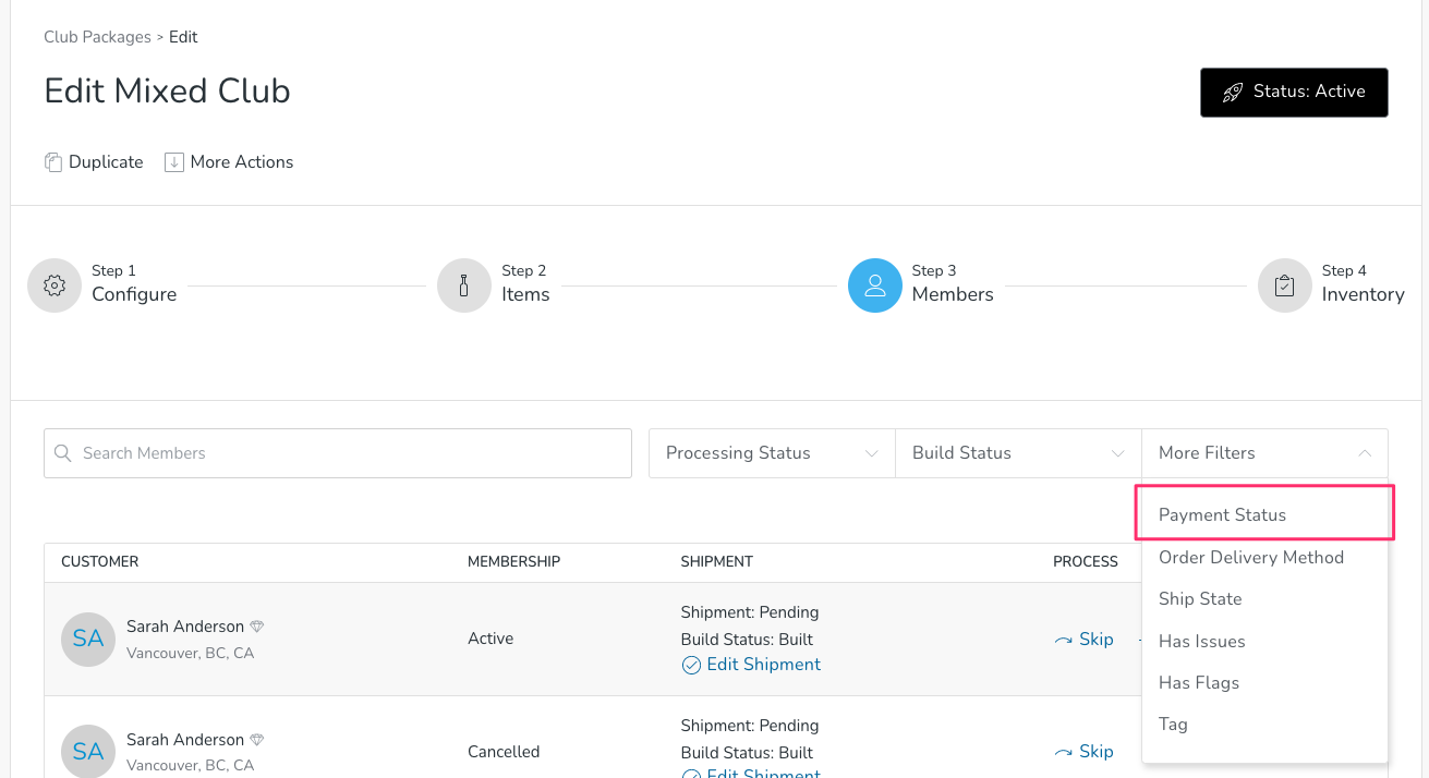 Processing Declined Club Packages