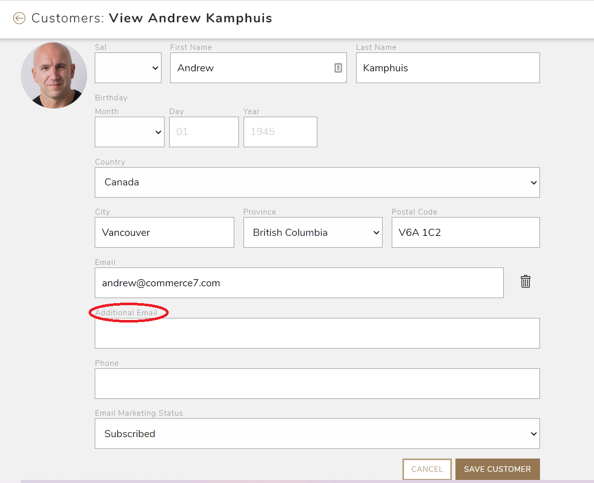Assigning Multiple Phone Numbers and Email Addresses to a Customer