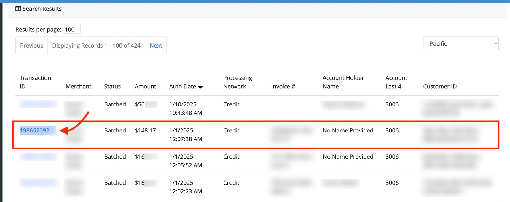 Finding Transaction ID Based on Last 4-Digits of Credit Card in ...