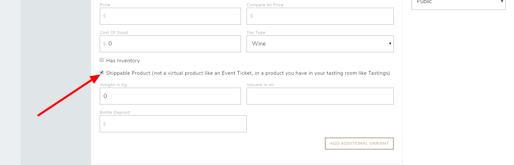 What does the 'Shippable Product' checkbox mean?