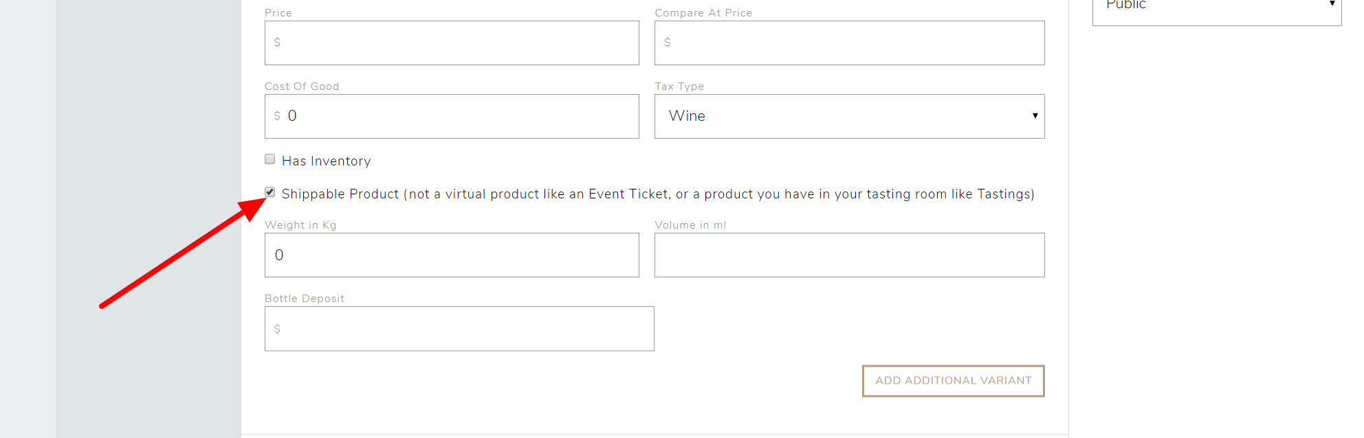 What does the 'Shippable Product' checkbox mean?