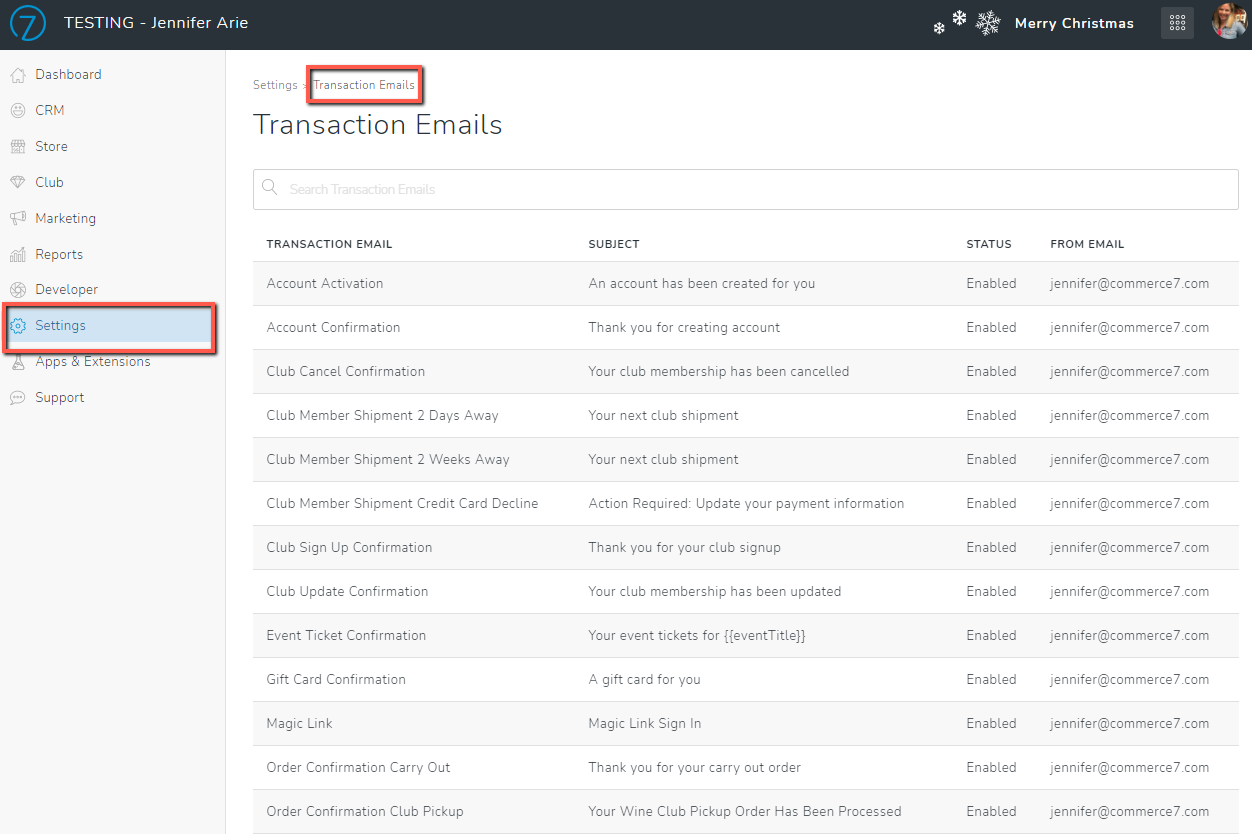 Setting Up Transaction Emails