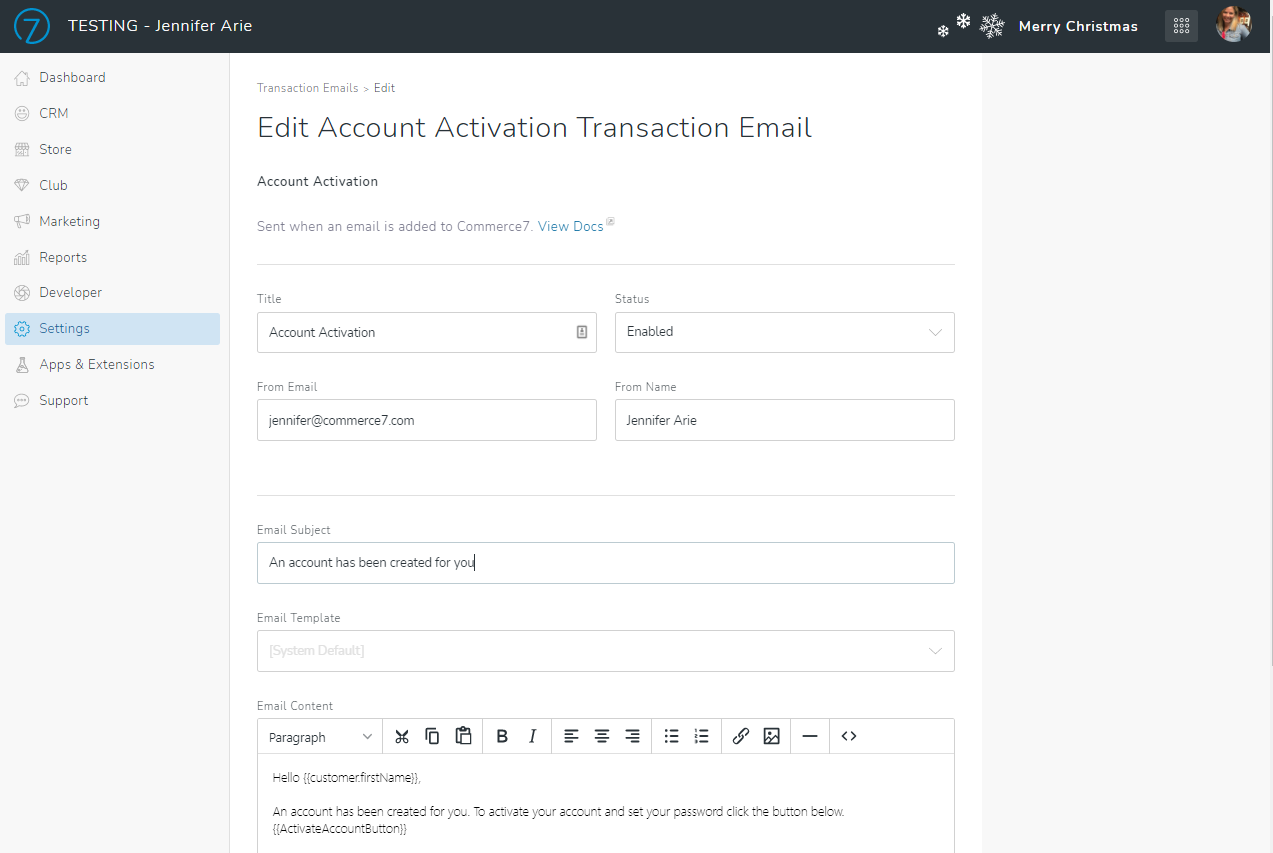 Setting Up Transaction Emails