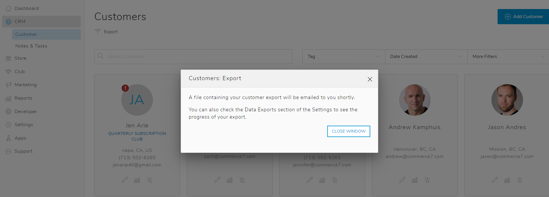 Exporting Customers